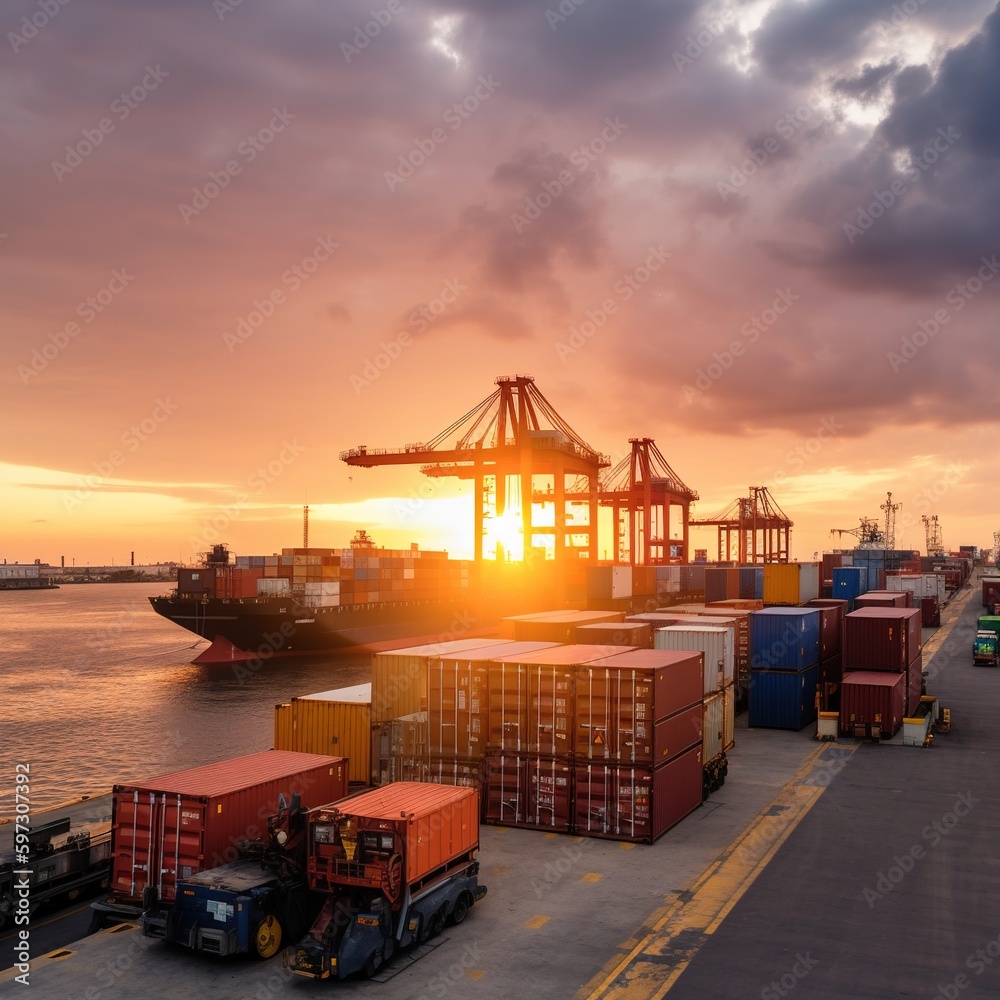 terminal logistic container depot sea port freight shipping, a crane ...