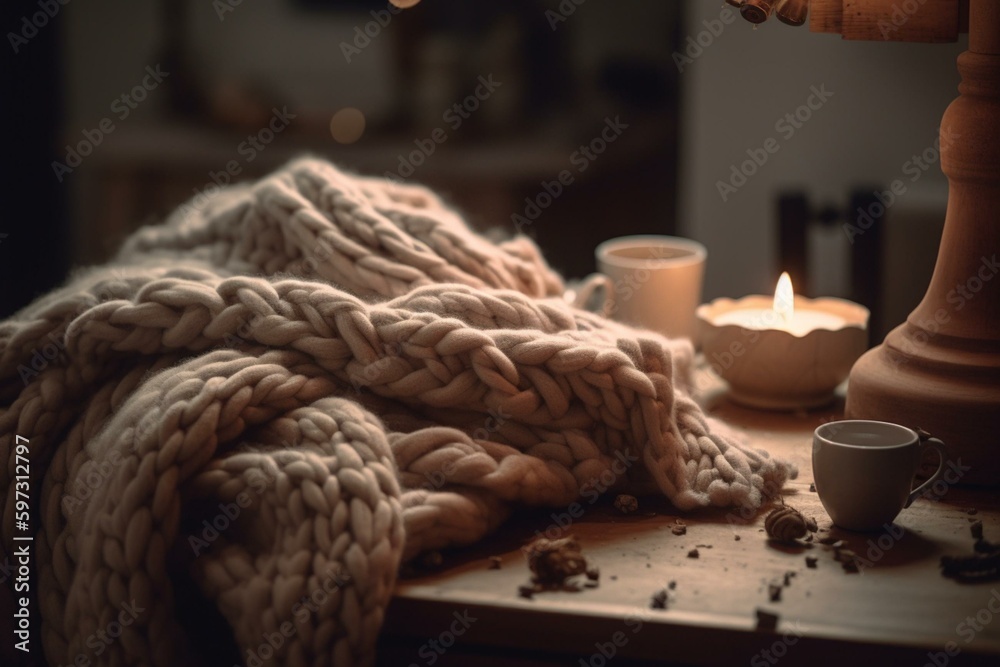 Creating a soft-hued scarf in a warm home atmosphere. Generative AI ...