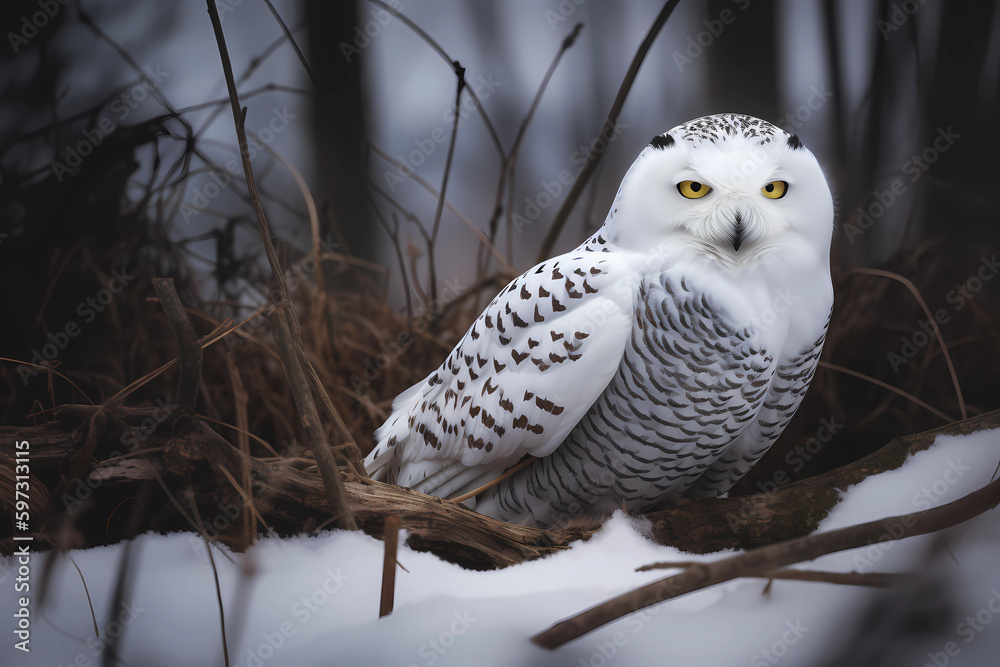 Snowy Owl (Arctic regions) - A large white owl with yellow eyes, and ...