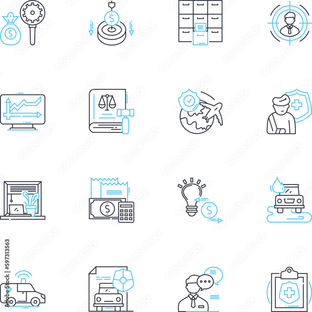Business protection linear icons set. Security, Insurance ...