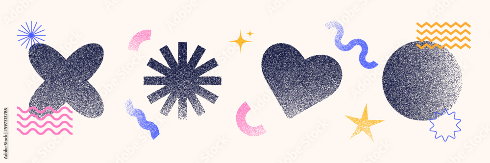 Trendy abstract shapes. Elements with grain texture. Retro aesthetic ...