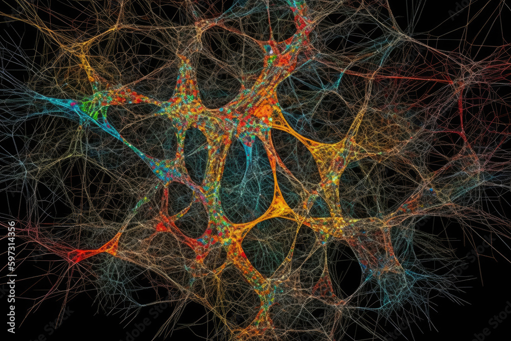 An illustration of a network of colored neurons, with different colored ...