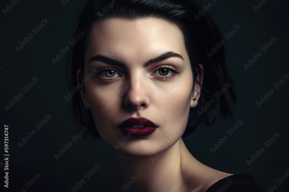 attractive portrait of a woman with full lips and a sharp jawline ...