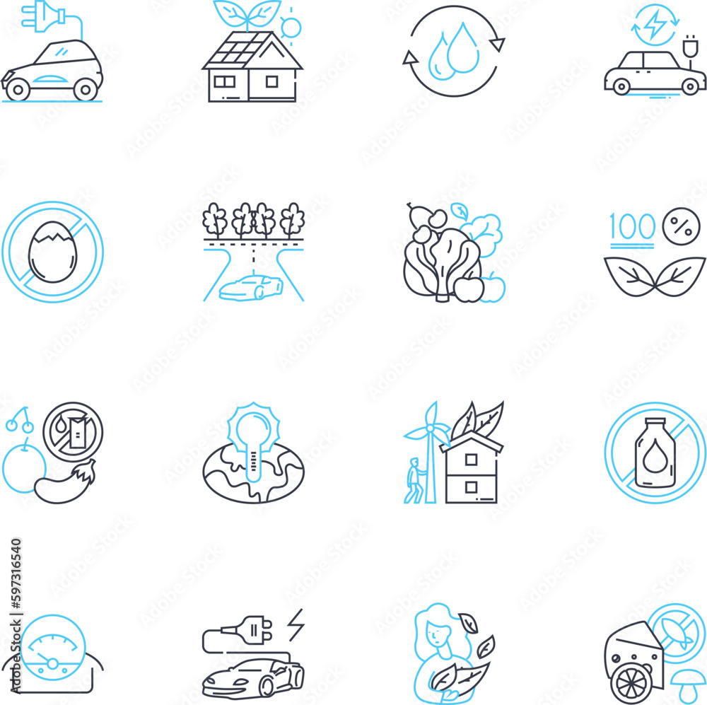 Sustainable energy linear icons set. Solar, Wind, Hydro, Biofuel ...
