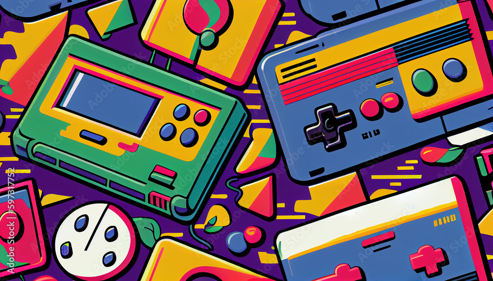 Vintage desktop PC design pattern retro style background. Futuristic ...