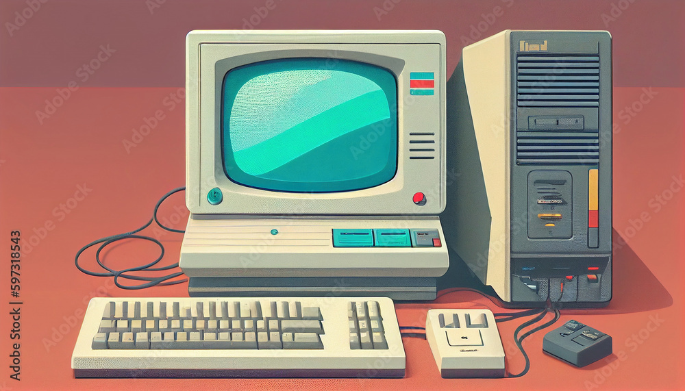 Vintage desktop PC design retro style background. Futuristic Vintage ...