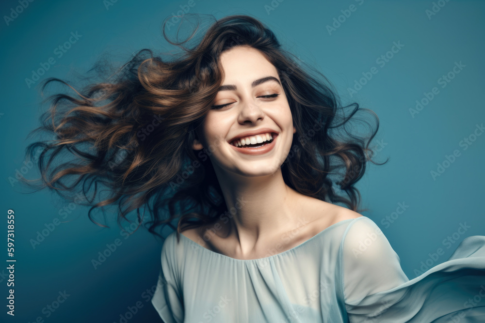 Portrait of a beautiful young woman with a mischievous smile, wearing a ...