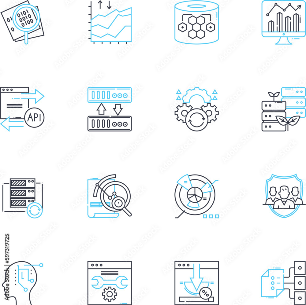 Vecteur Stock Cybersecurity linear icons set. Encryption, Firewall, Malware, Virus, Phishing ...