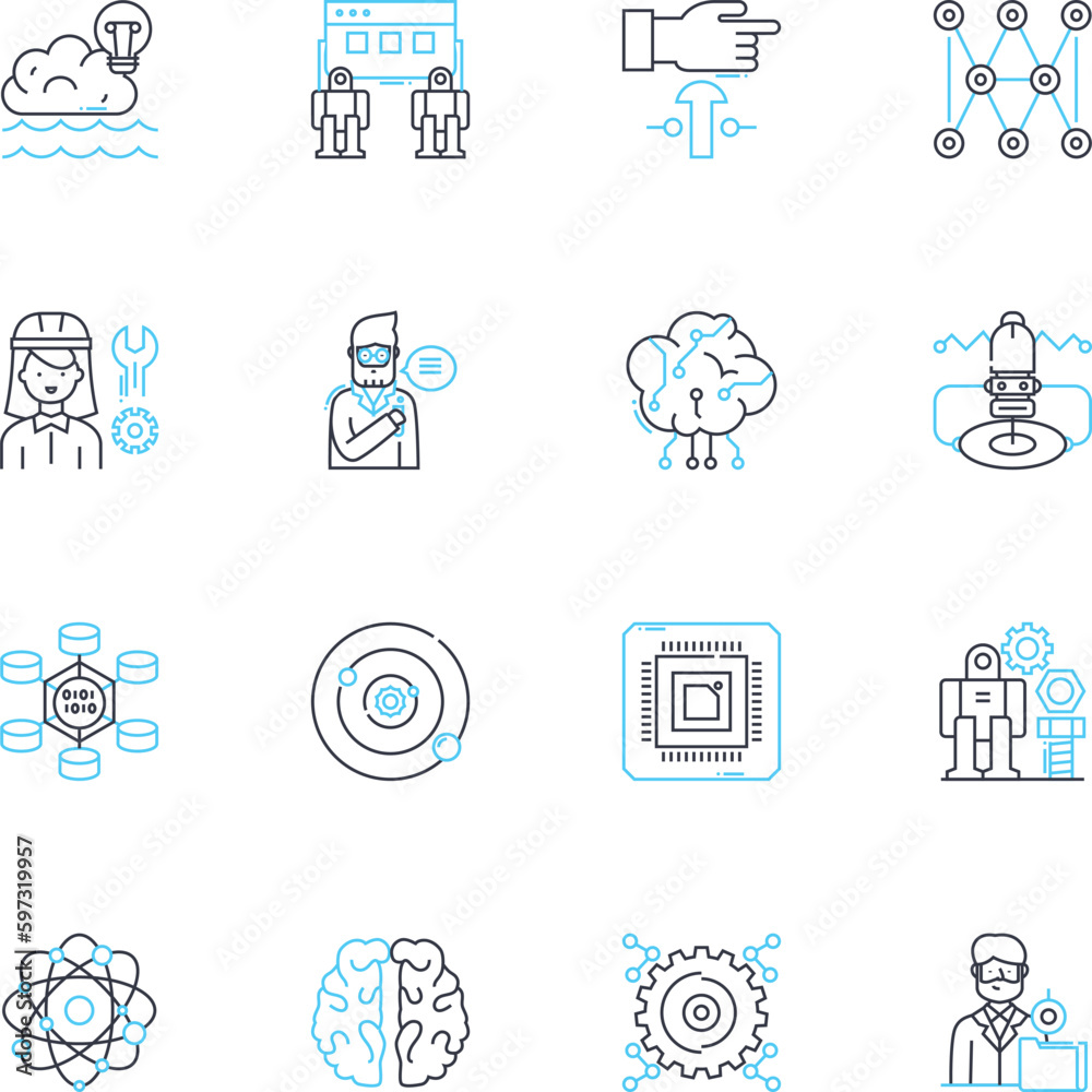 Digital advancement linear icons set. Innovation, Technology ...
