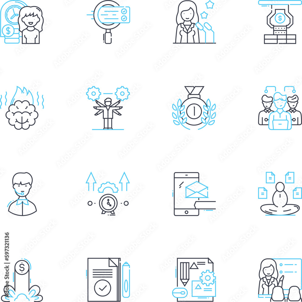 Teaching linear icons set. Inspiration, Communication, Motivation ...