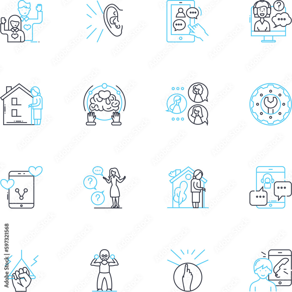 Support linear icons set. Assistance, Help, Comfort, Aid, Encouragement ...