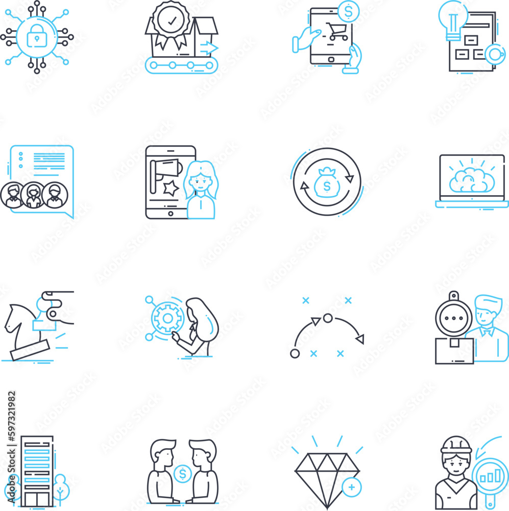 Vetor de Project kickoff linear icons set. Planning, Strategy ...