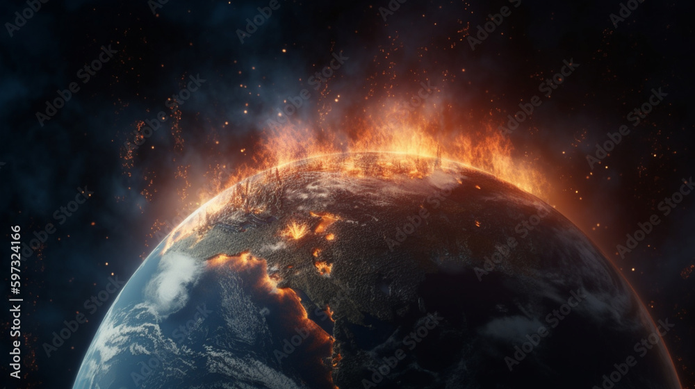 Planet Earth burning in space urgency of climate change & its haunting ...