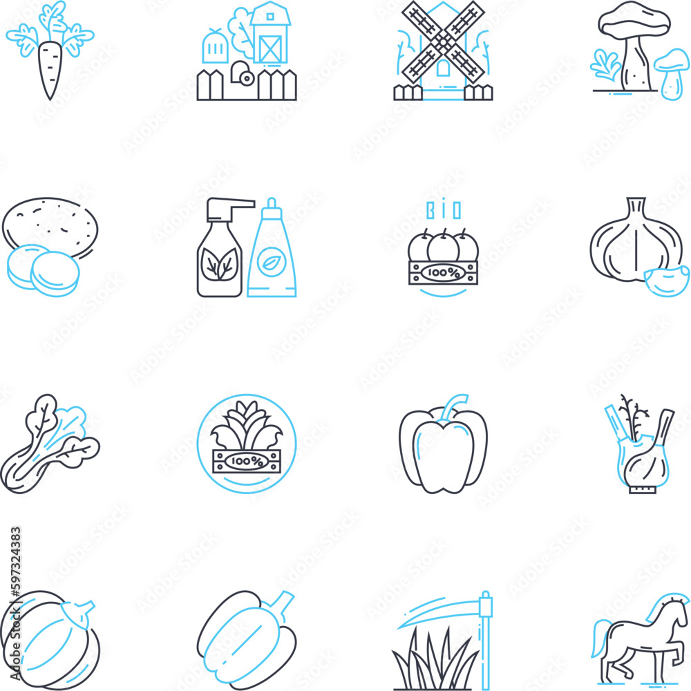 Eco-friendly farming linear icons set. Sustainable, Organic, Composting ...