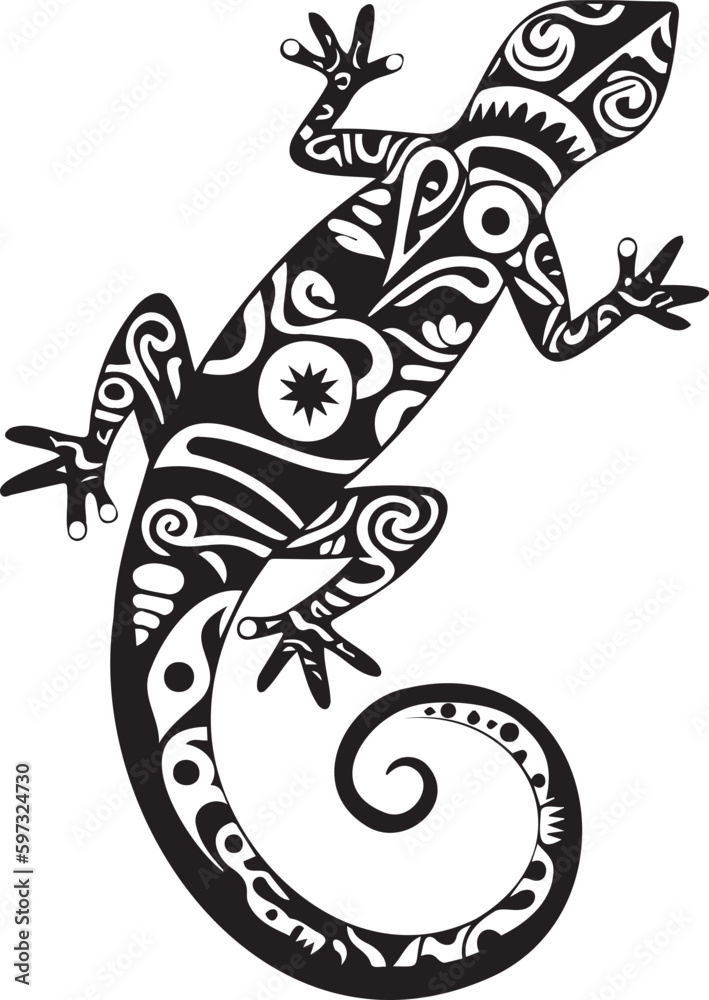 Lizard or gecko in Maori Polynesian style. Tattoo sketch isolated Stock ...