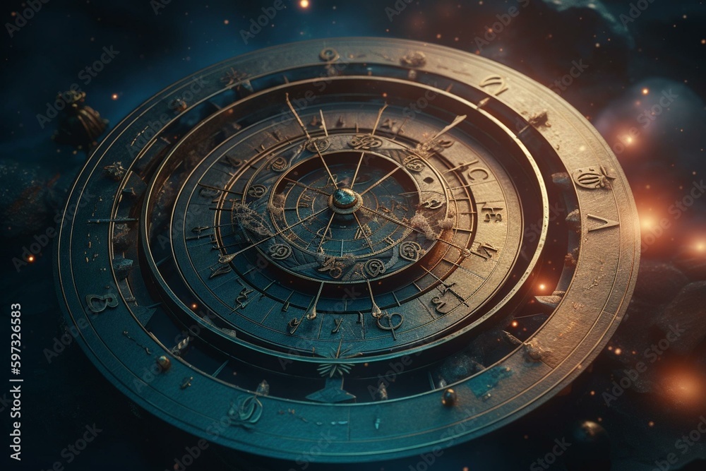 Mystical minimalist background with astrological wheel projection ...