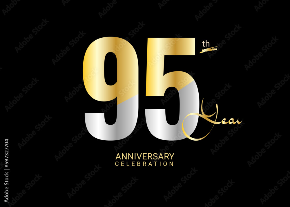 95 Years Anniversary Celebration gold and silver Vector Template, 95 ...