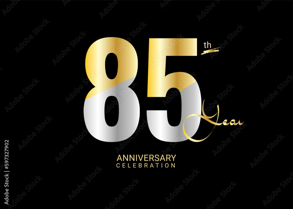 85 Years Anniversary Celebration gold and silver Vector Template, 85 ...