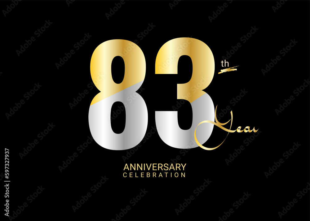 83 Years Anniversary Celebration gold and silver Vector Template, 83 ...