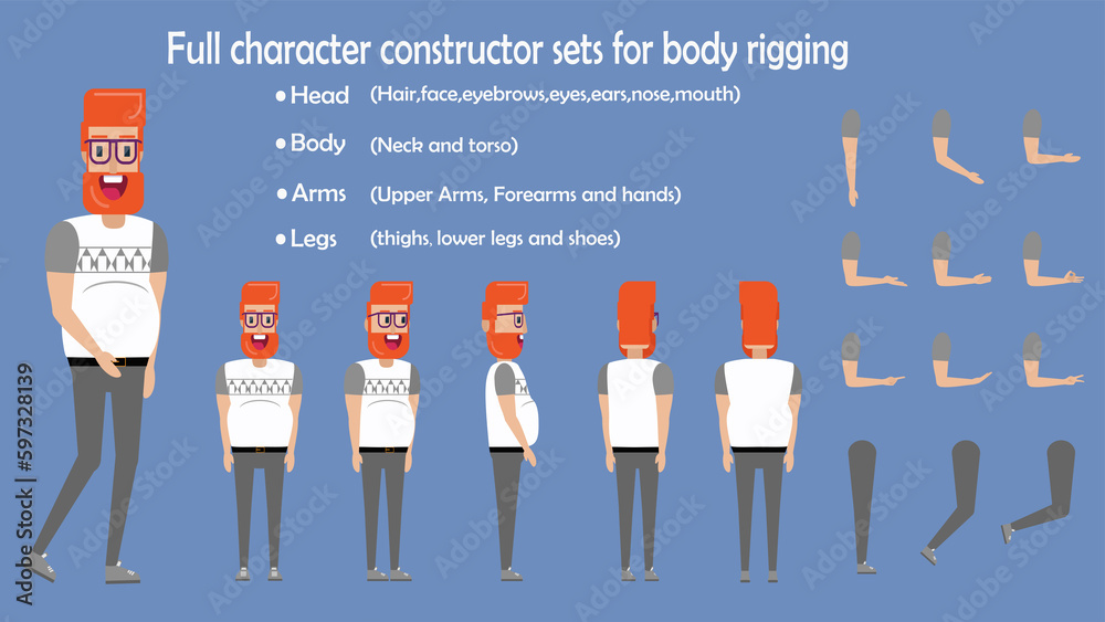 Cartoon 2d man character full body and head Stock Illustration | Adobe ...