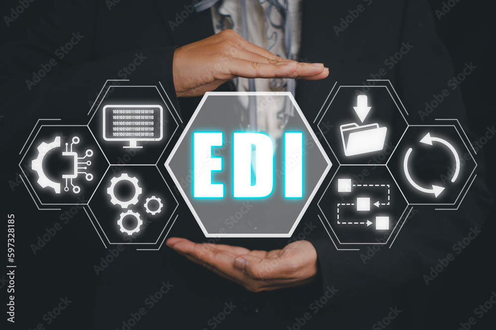 EDI, Electronic data interchange concept, Person hand holding ...