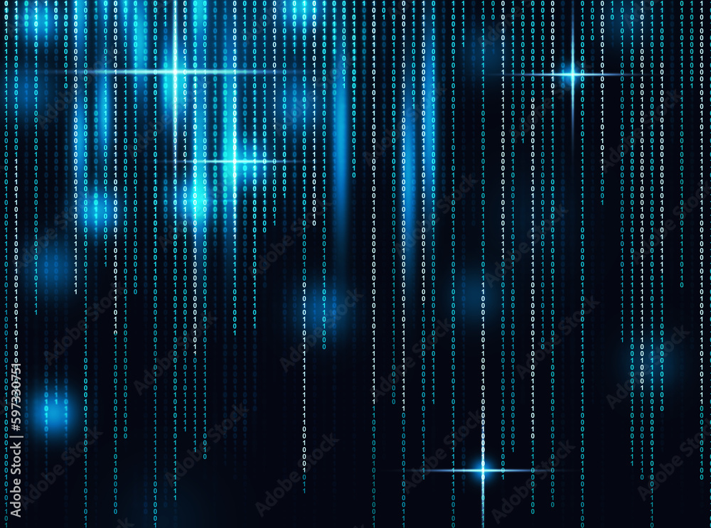 Binary code in digital space. 1s and 0s on black background Stock ...