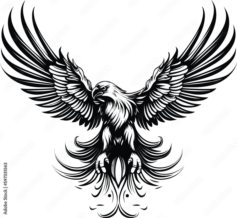 Eagle with open wings line art vector illustration, can use for logo ...