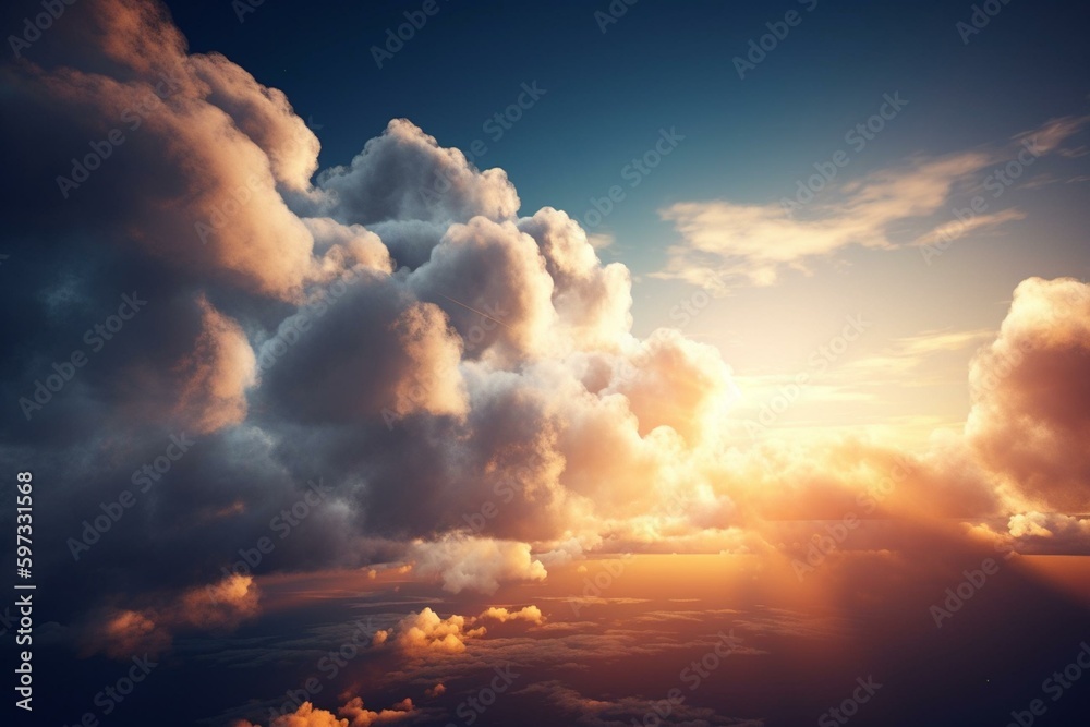 Vibrant dynamic sky with angled sunlit clouds in an animated style ...