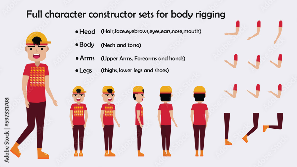 Cartoon 2d kid character constructor sets for full body and head ...