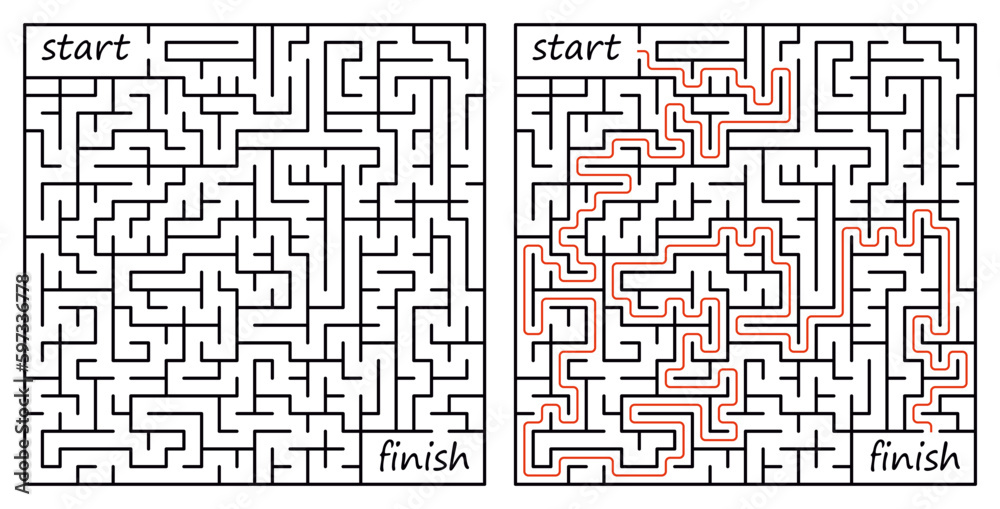 Vector maze template. Blank black and white geometrical labyrinth ...