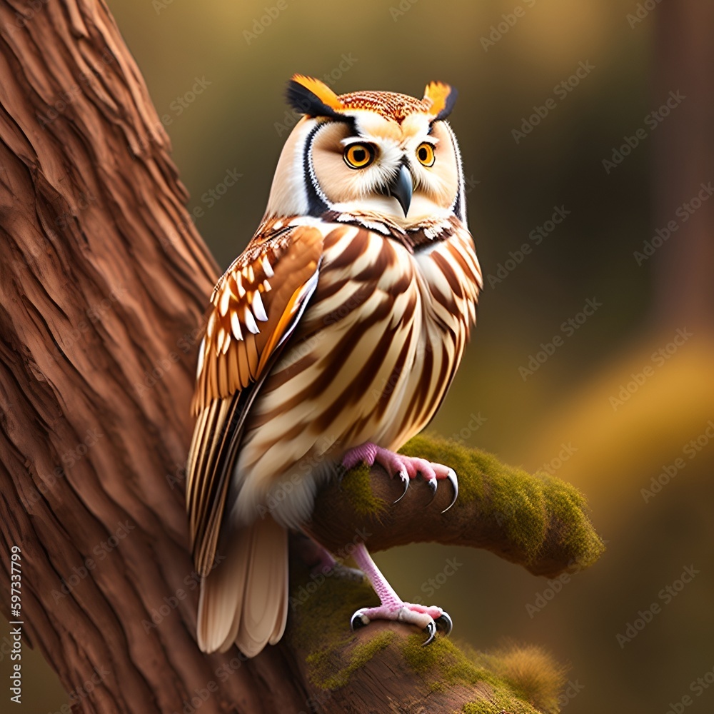 "Majestic Perch: Owl Sitting on Tree Branch" "Feathered Sentinel: Owl Observing from Tree Bough ...