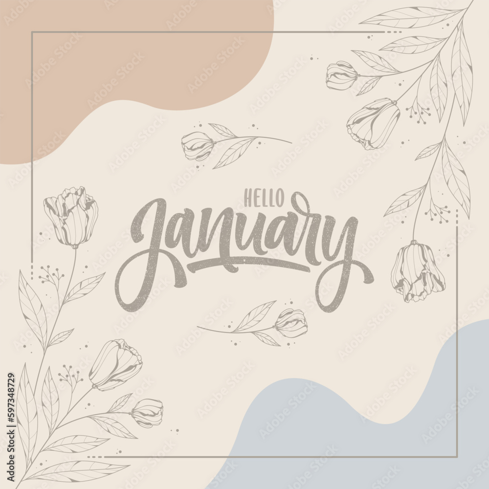 hello january lettering with floral frame background Stock Vector ...