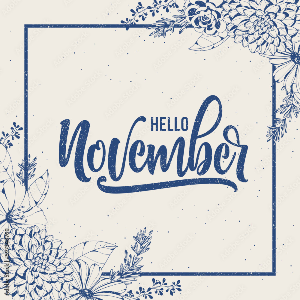 hello november lettering with floral frame background Stock Vector ...