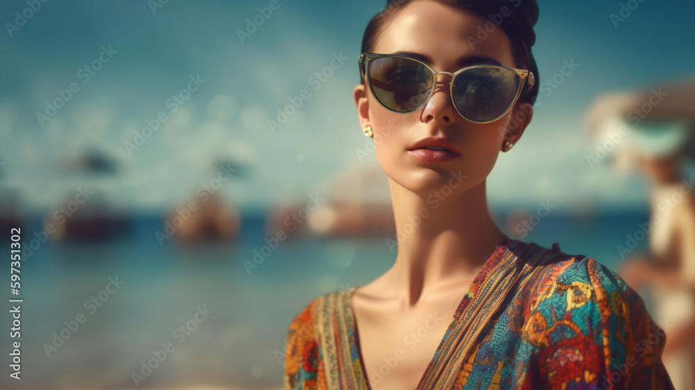 Fashionable woman in Y2K-inspired 90s bikini enjoys summer vacation ...