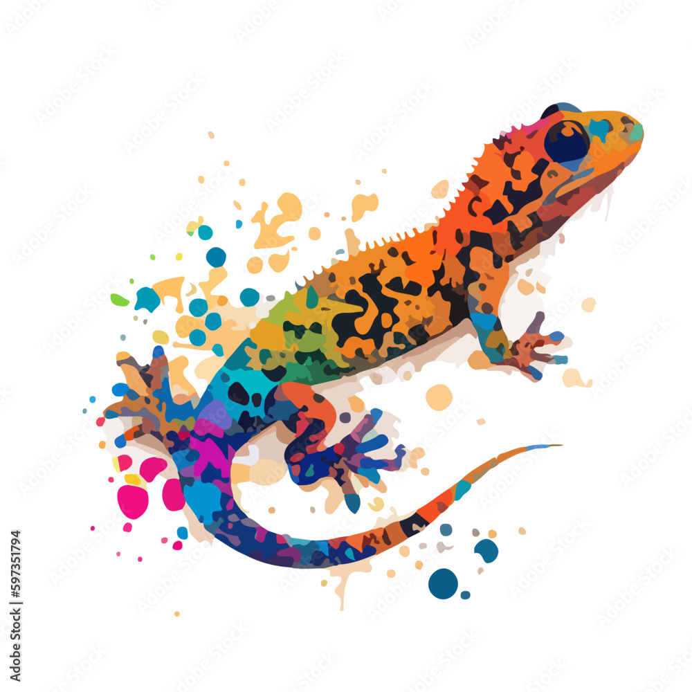 Cute colored lizard in colored spots on a white background. For your ...