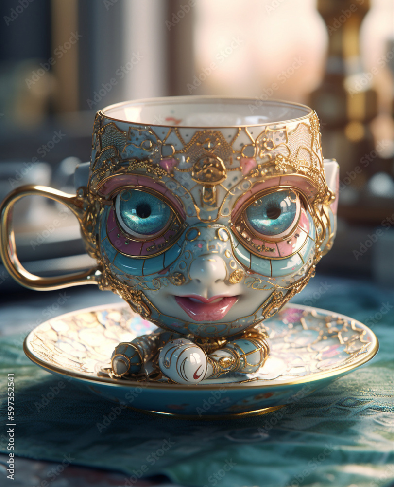 cup, porcelain, magic, with the face of a fairy-tale character ...
