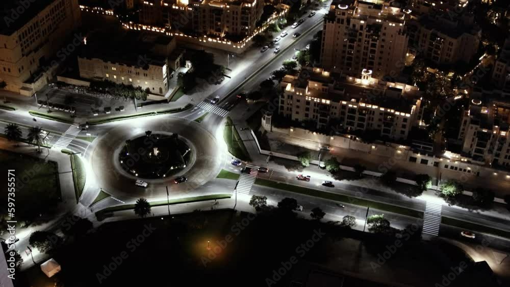 DUBAI, UAE - CIRCA 2022: Beautiful top view of car traffic at ...