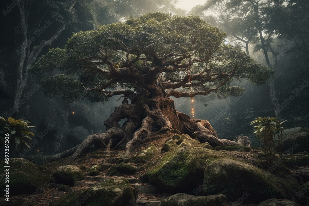 A sacred tree representing knowledge, sustainability, and connection to ...