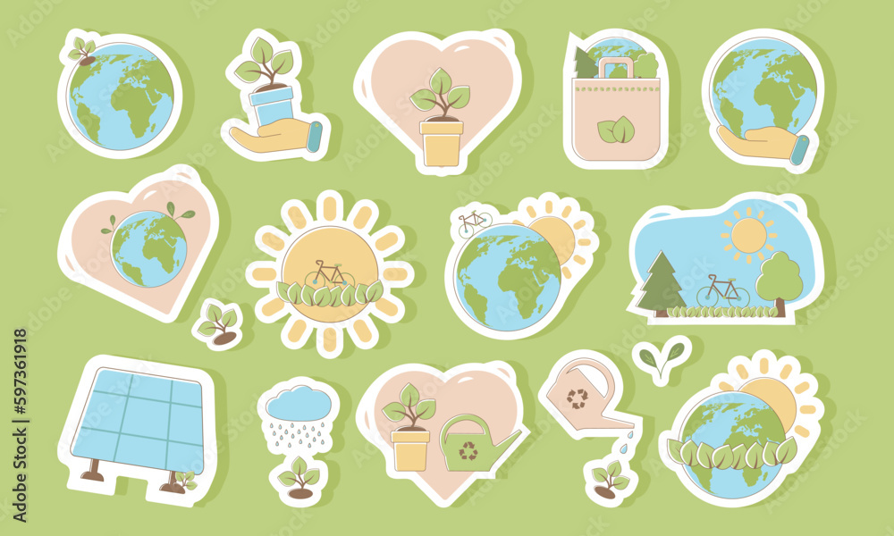 Set of stickers Sustainable development. The concept of sustainable ...