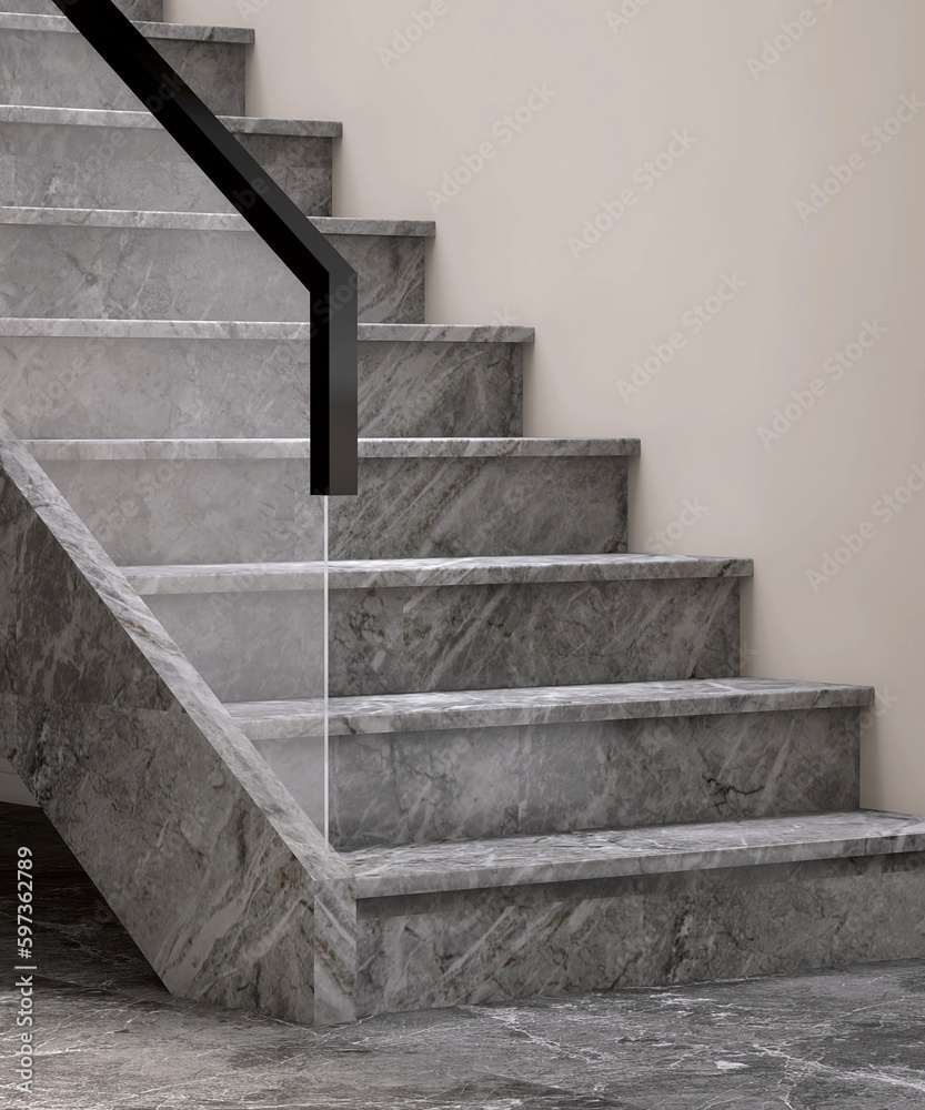Luxury, modern straight gray texture marble stone stair, staircase ...