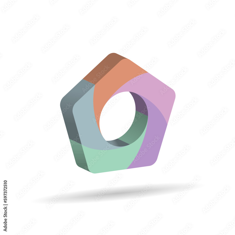 three-dimensional pentagon divided into five colored parts. Template ...