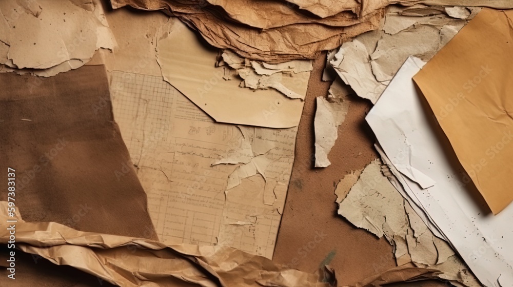 close up top view full vintage of Paper Scraps cutouts of authentic ...