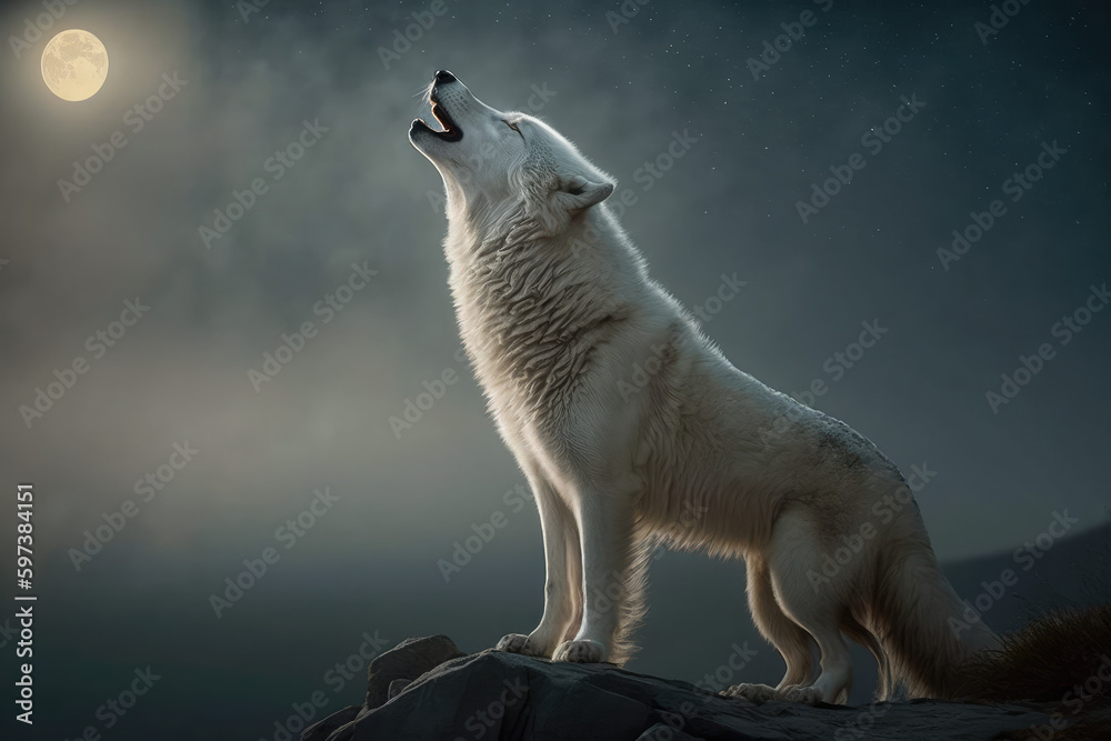 White Wolf Howling At Moon Black And White "Wolf Howling At The Moon"