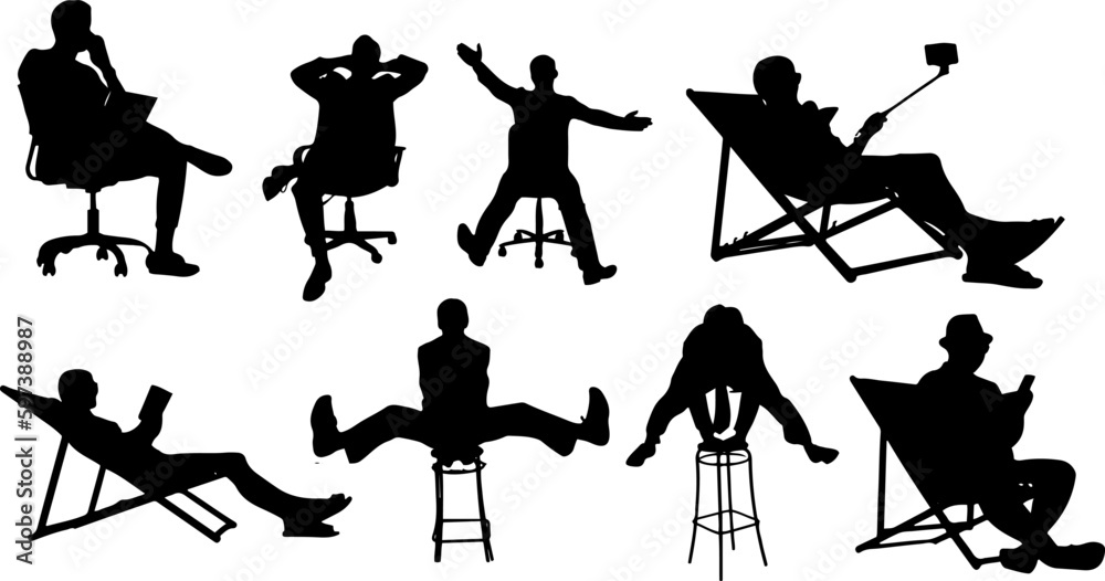 "Sitting Pretty: Silhouette Set of People in Unique Chair Poses ...