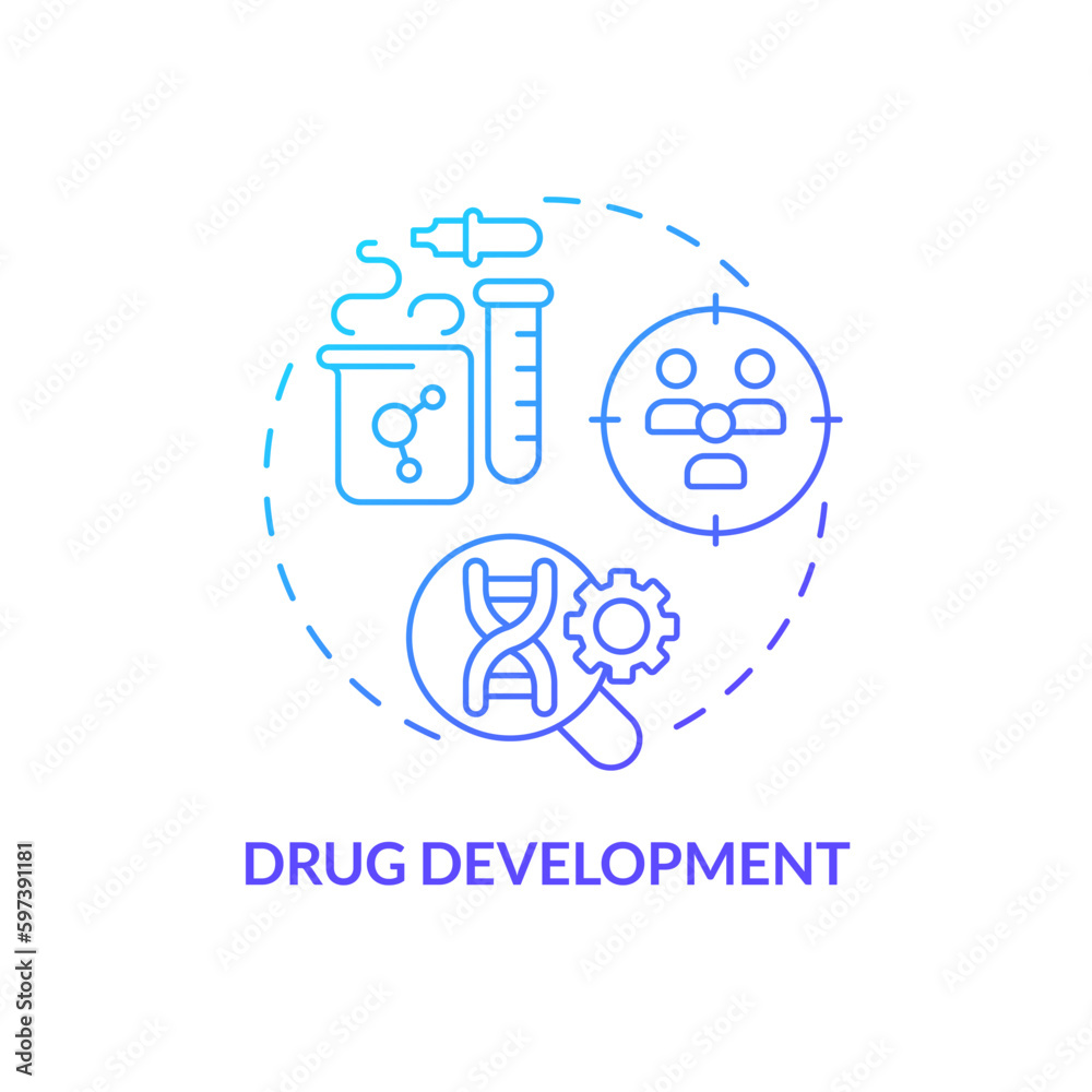 Drug development blue gradient concept icon. Identify biomarkers ...