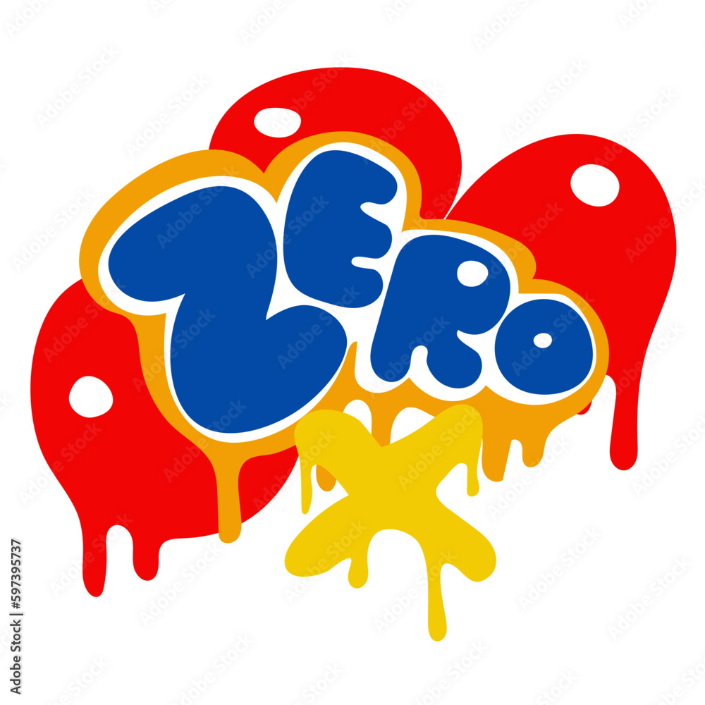 Colorful inscription zero in a rounded graffiti style. Rounded letters ...