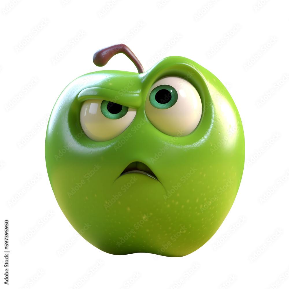 Cartoon apple character with face and eyes isolated on white background ...