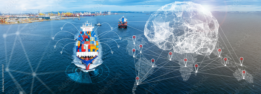 Brain AI with Automatic Technology Cargo Container Ship Futuristic ...