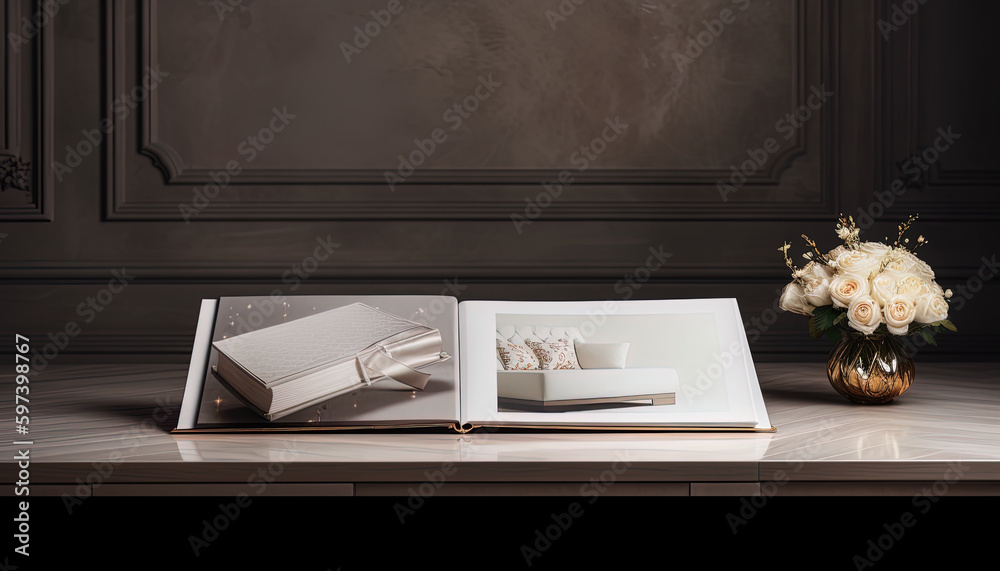 Modern Album Cover Design with Deluxe Photo book on a Stylish Shelf ...
