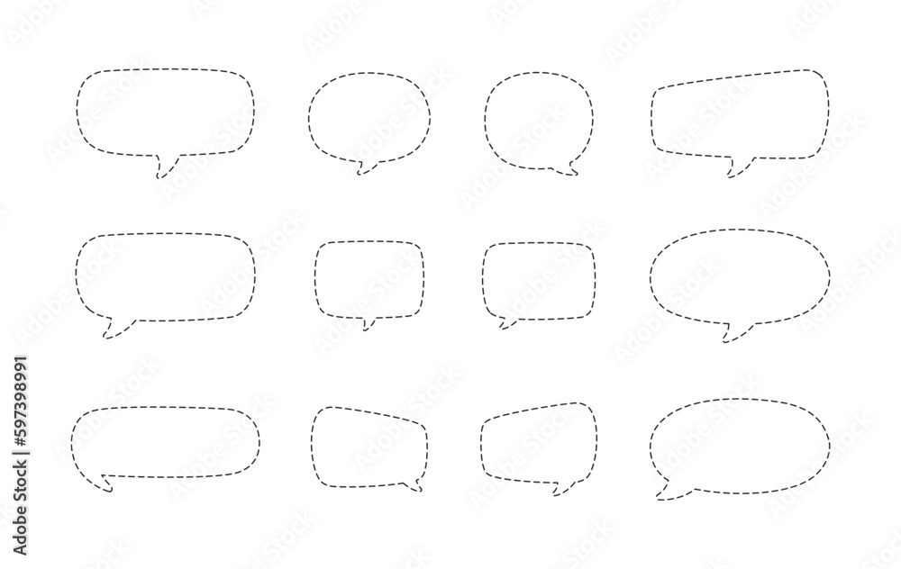 Geometric comic speech bubbles made of dotted dashed line set Stock ...